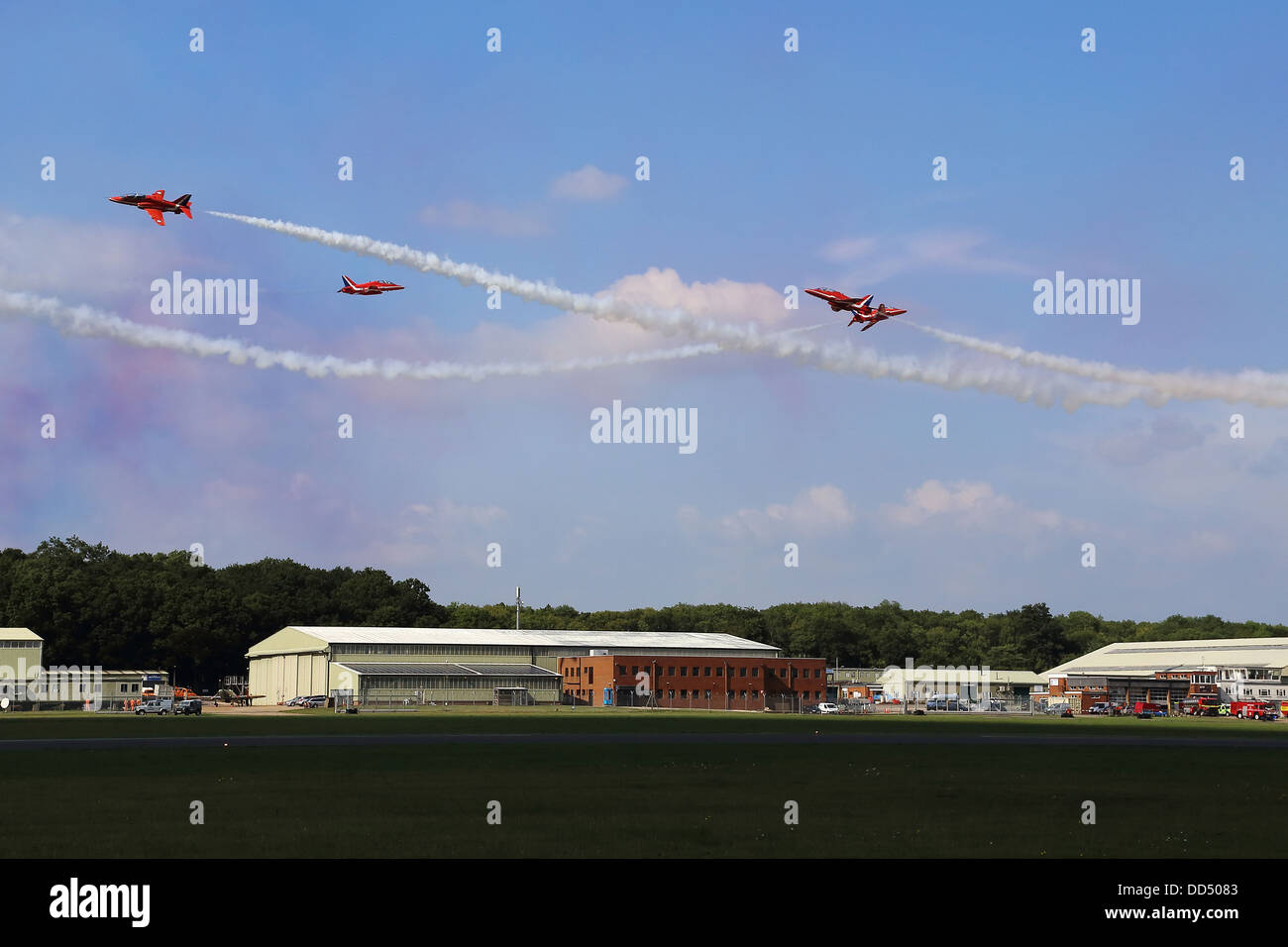 Red Arrows at Wings and wheels Air show Dunsfold Airfield 26 August 2013 Surrey England Stock ...