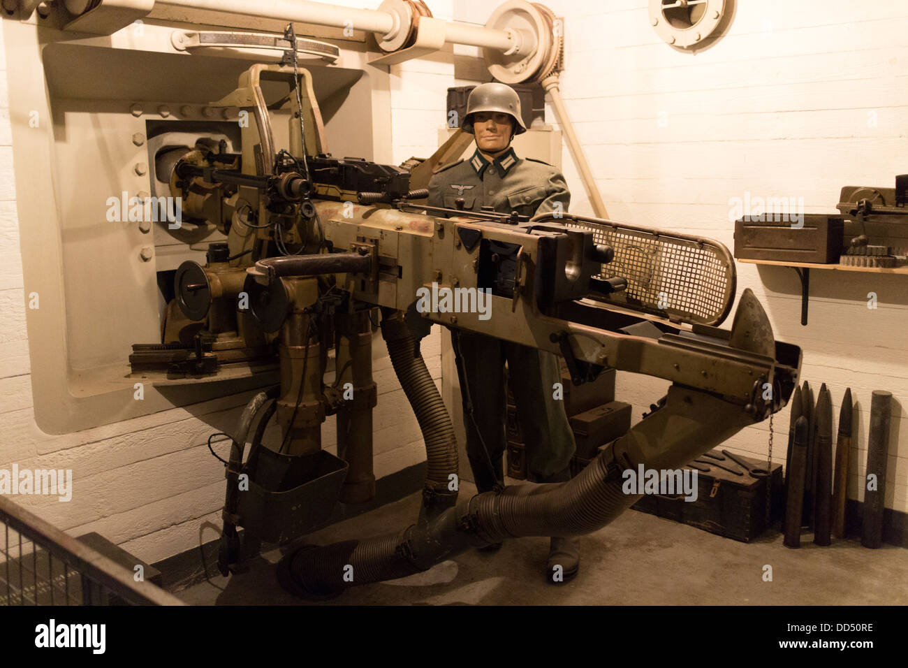Guernsey 2013. German occupation museum. Bunker gun with manikin in ...