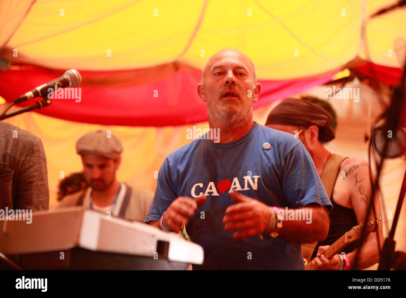 Keith Allen performing with his band in the Rabbit Hole, Glastonbury ...