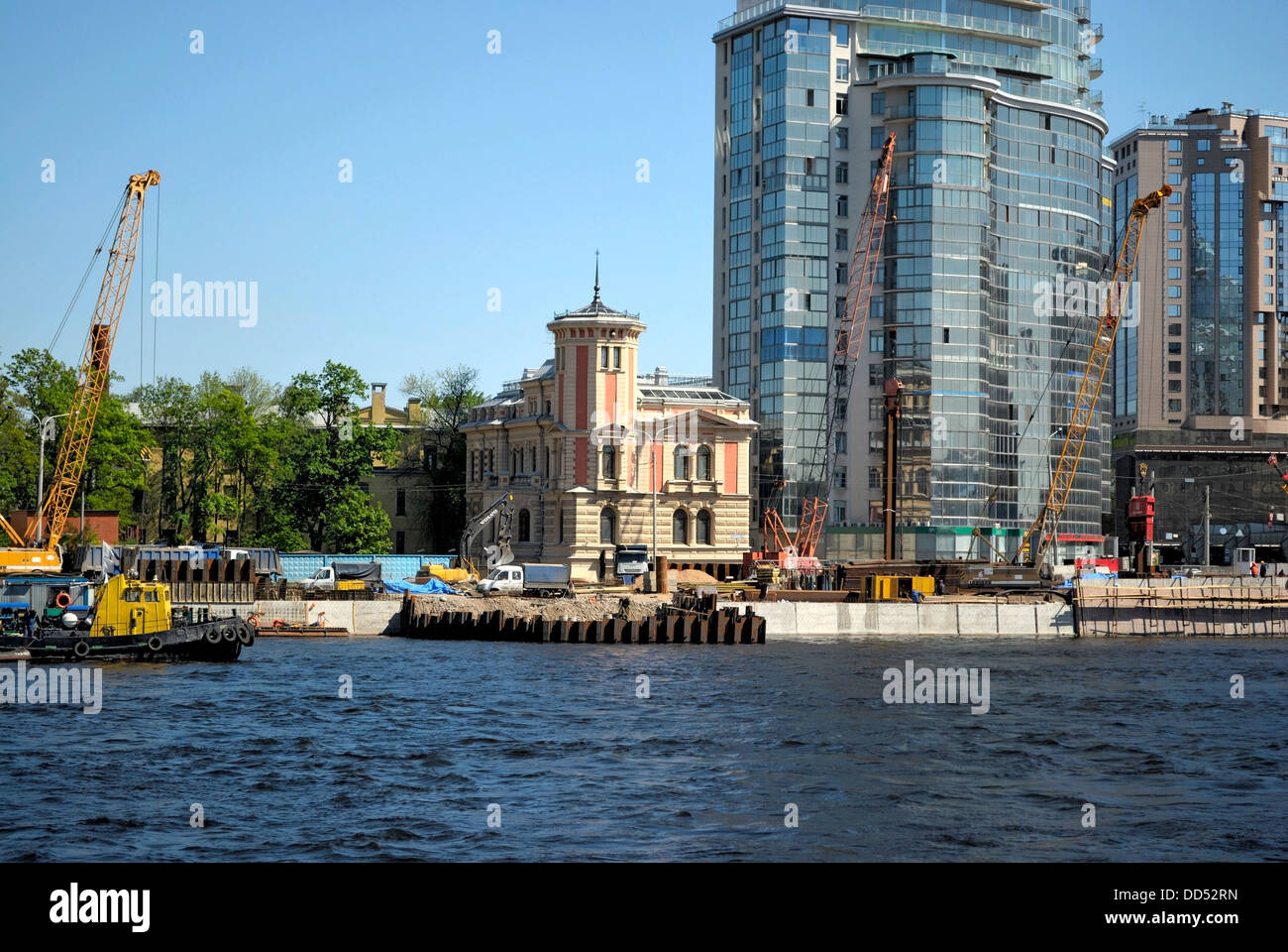 The reconstruction of the embankment of the river Neva. Saint ...