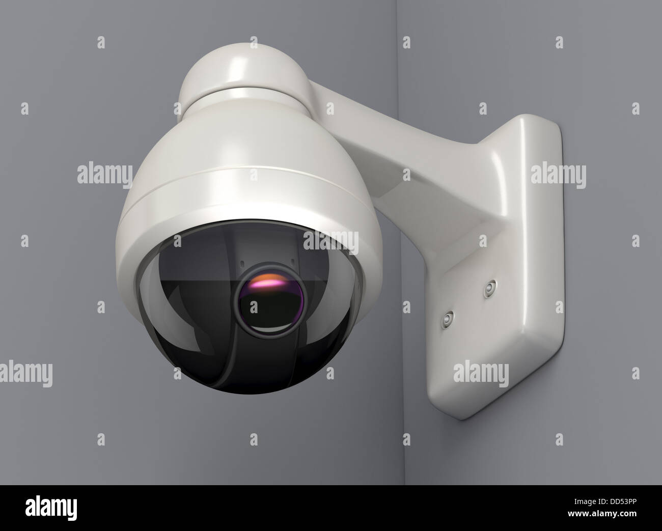 Security camera on a grey wall, 3D render Stock Photo - Alamy