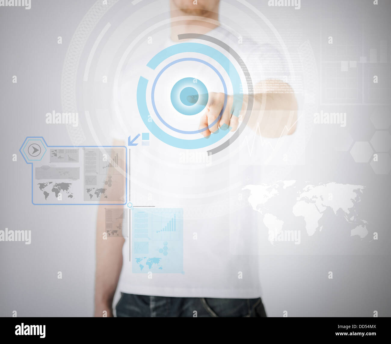 businessman pressing button with contact Stock Photo - Alamy