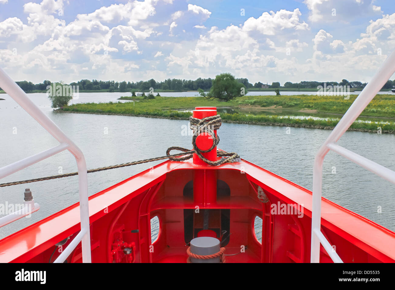 Bow of new red ship at the port Stock Photo - Alamy