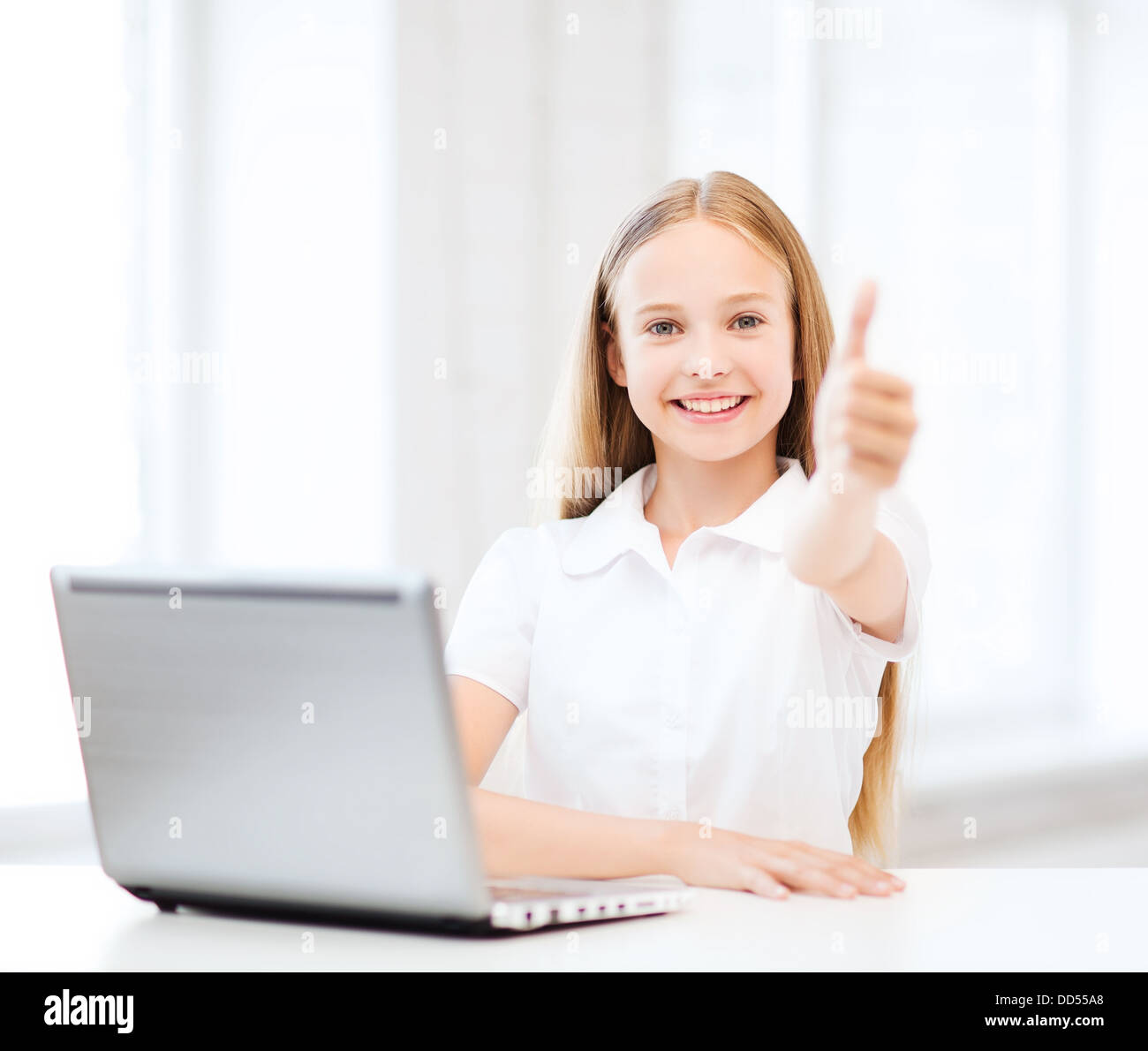 girl with laptop pc at school Stock Photo - Alamy
