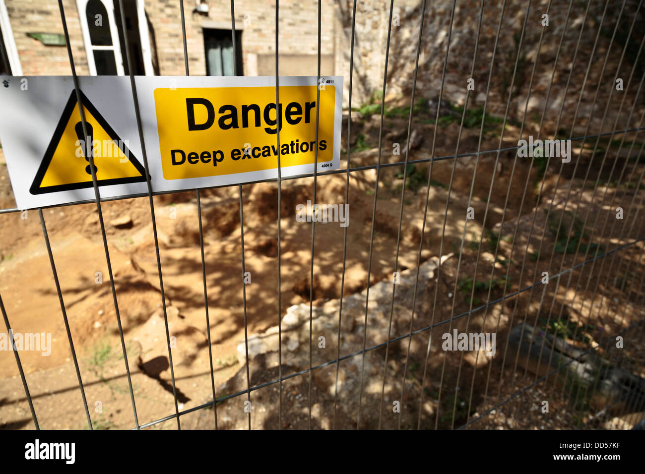 Danger sign deep excavations on the grounds of Ely Cathedral ...