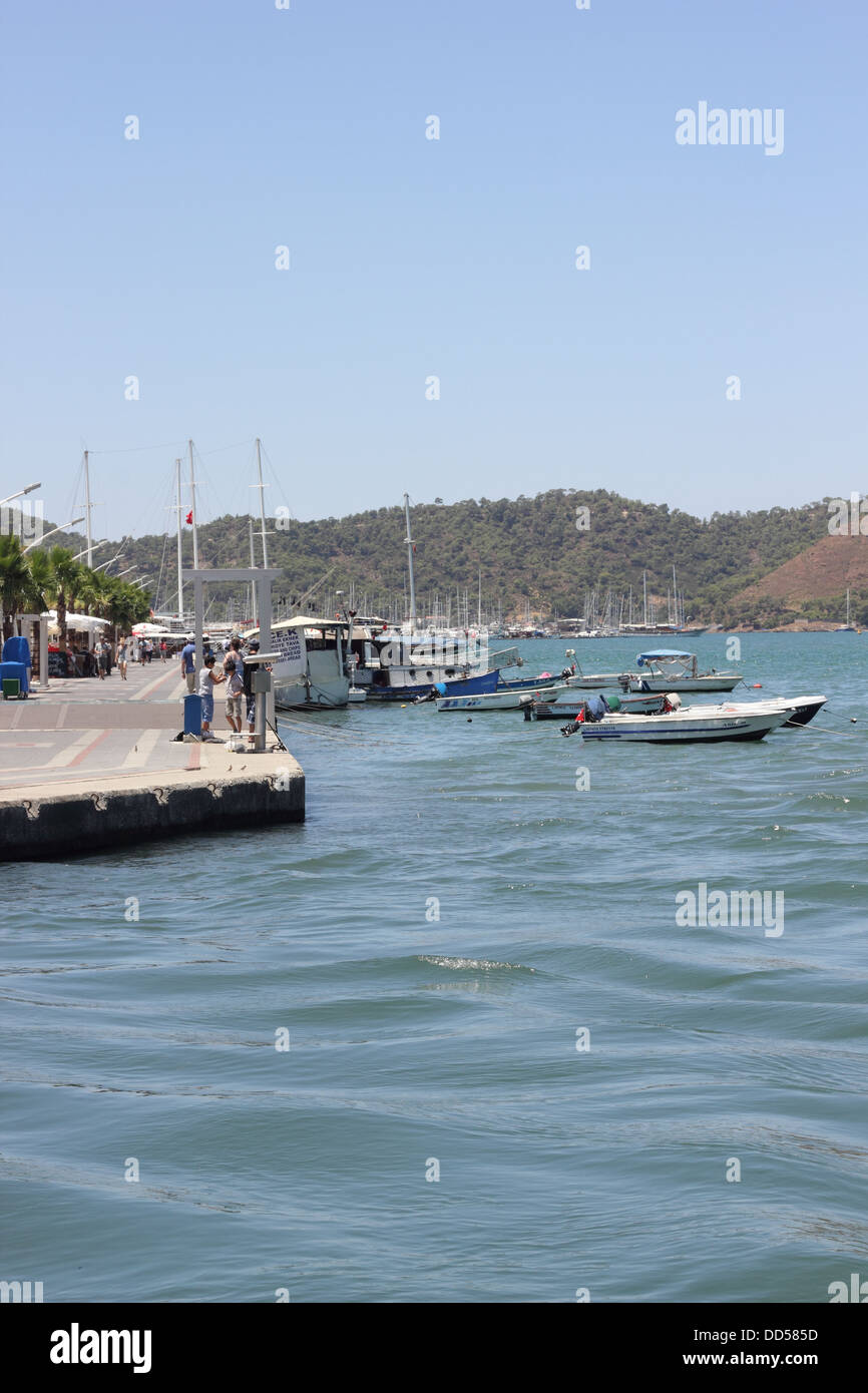 Yachts and boats moored in the port of Fethiye in Turkey Stock Photo ...