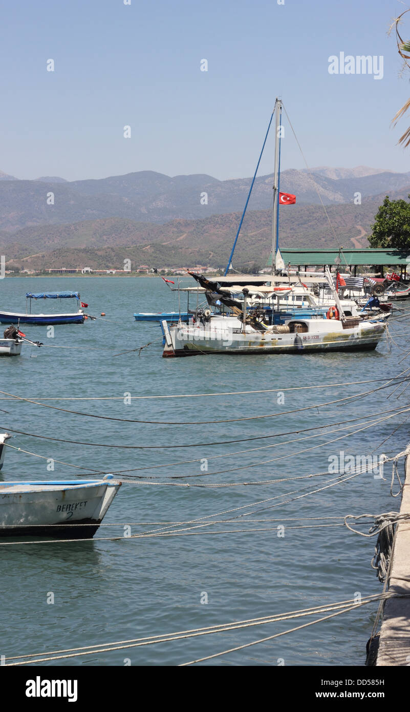 Yachts and boats moored in the port of Fethiye in Turkey Stock Photo ...