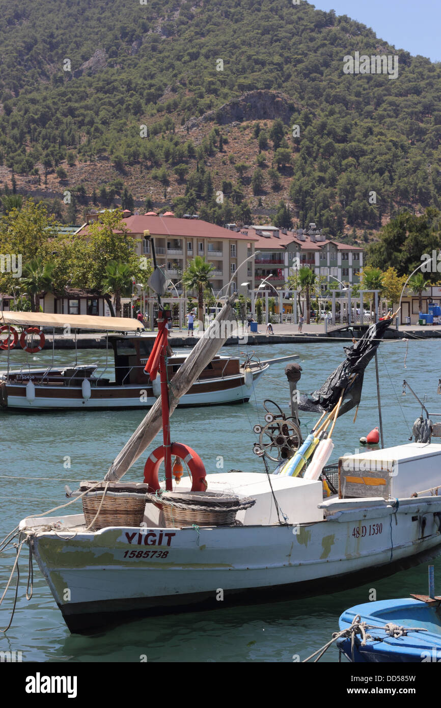 Yachts and boats moored in the port of Fethiye in Turkey Stock Photo ...