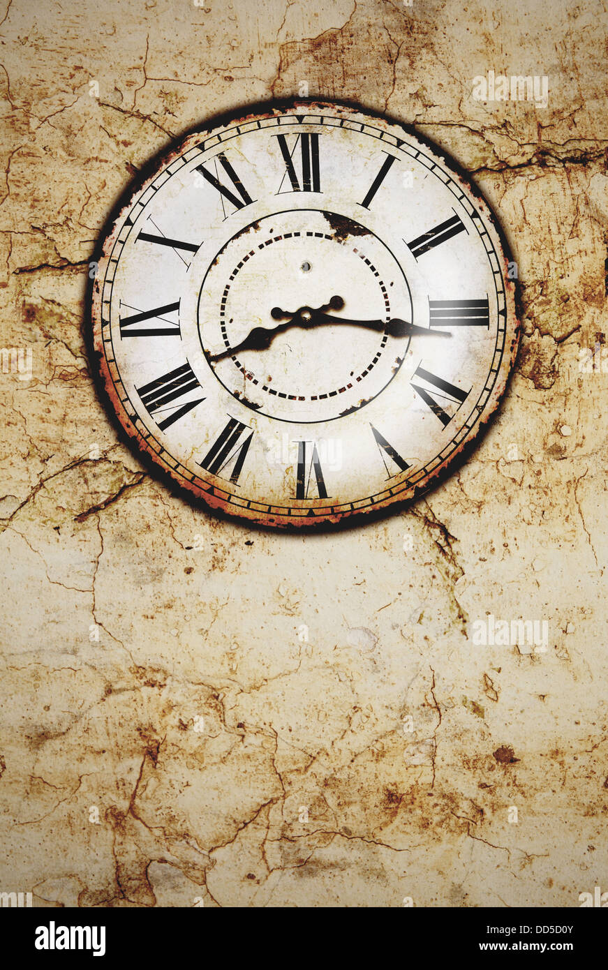an old vintage clock on a dirty wall Stock Photo - Alamy