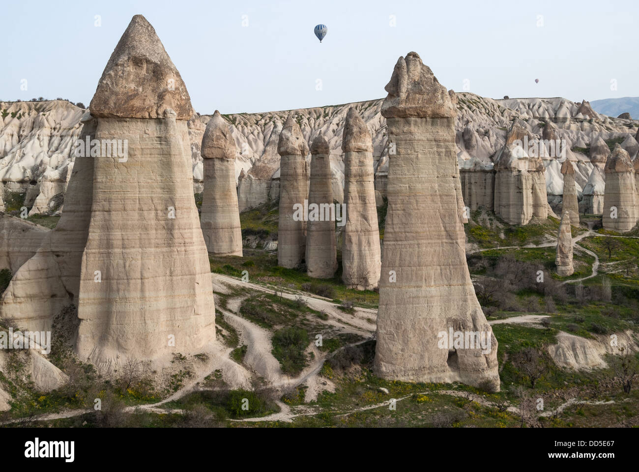 Typical landscape with hoodoos (or fairy chimneys) in Cappadocia ...
