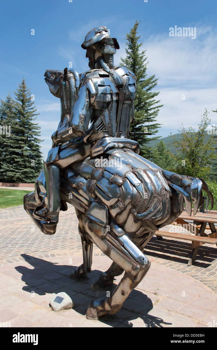 A metallic statue of a knight in shining Armour in Aspen, Colorado, USA ...