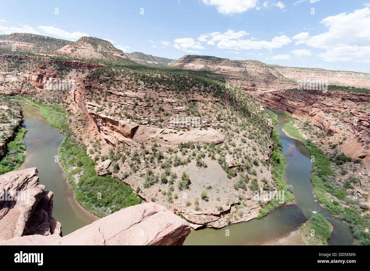 Horse shoe bend on the river near the wooden hanging flume from the old ...