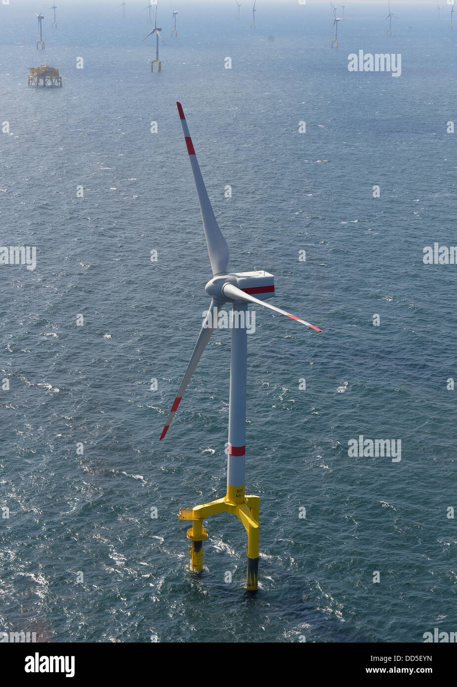 View of the wind turbines of the first finished commercial offshore ...