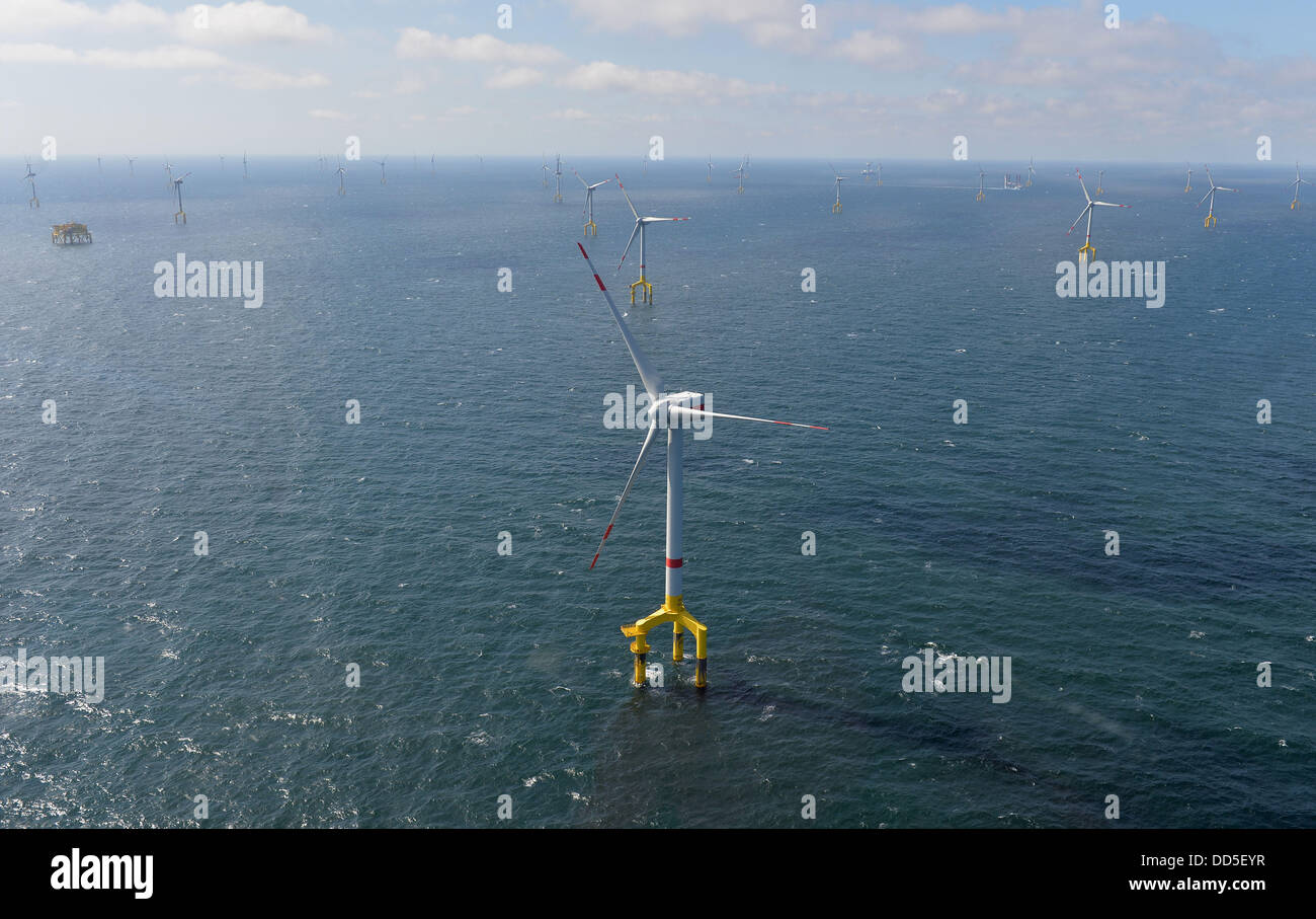 View of the wind turbines of the first finished commercial offshore ...
