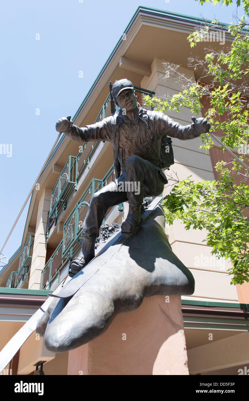A statue outside the gondola at Aspen ski resort in Colorado Stock ...
