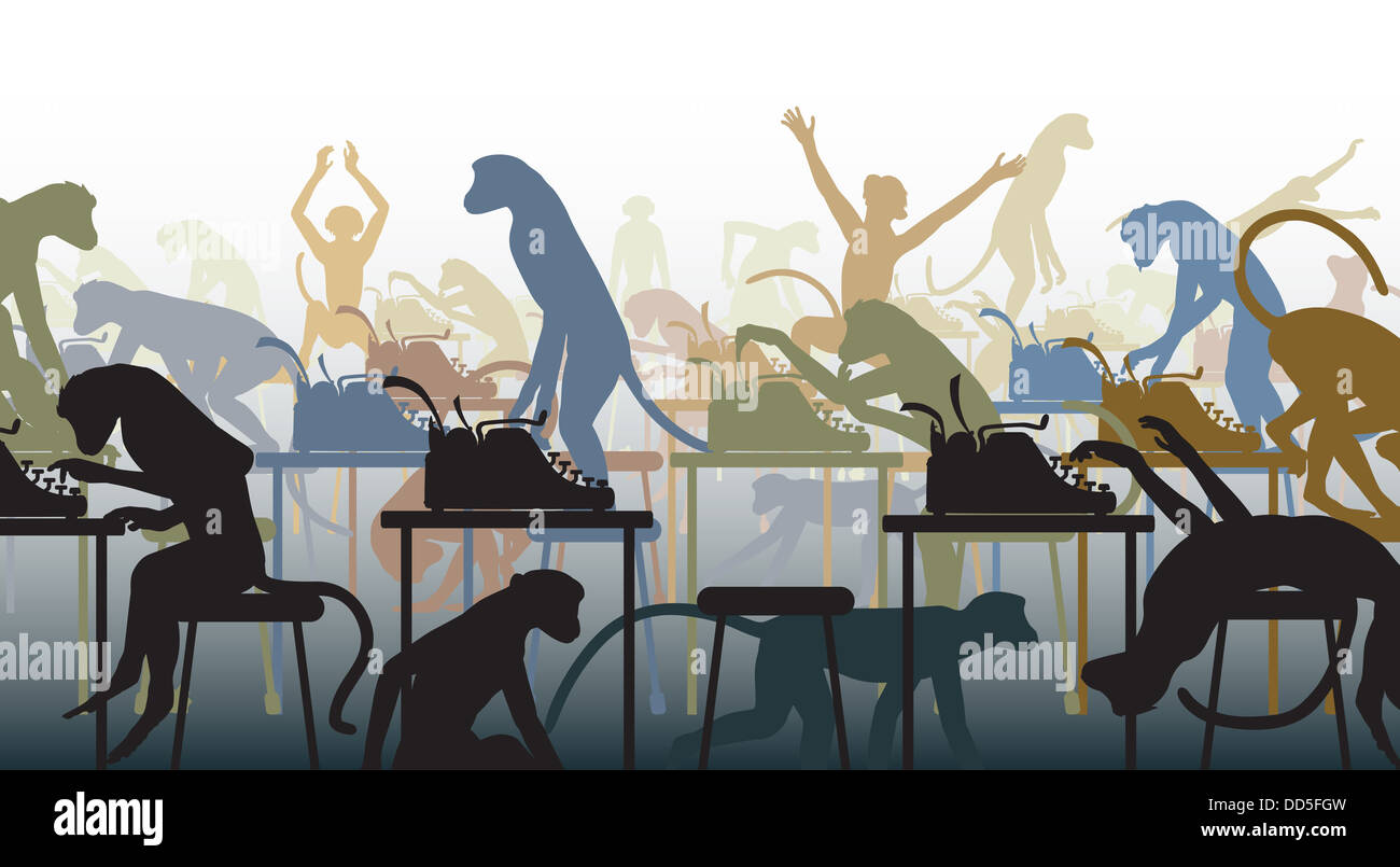 Illustration of the saying that infinite monkeys with typewriters would ...