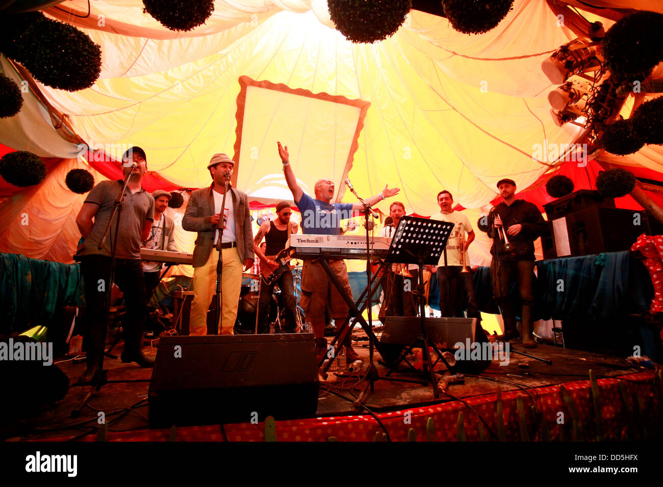Keith Allen performing with his band in the Rabbit Hole, Glastonbury ...