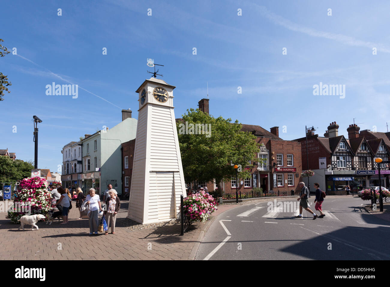 Littlehampton town centre with Millennium Clock Tower Stock Photo - Alamy