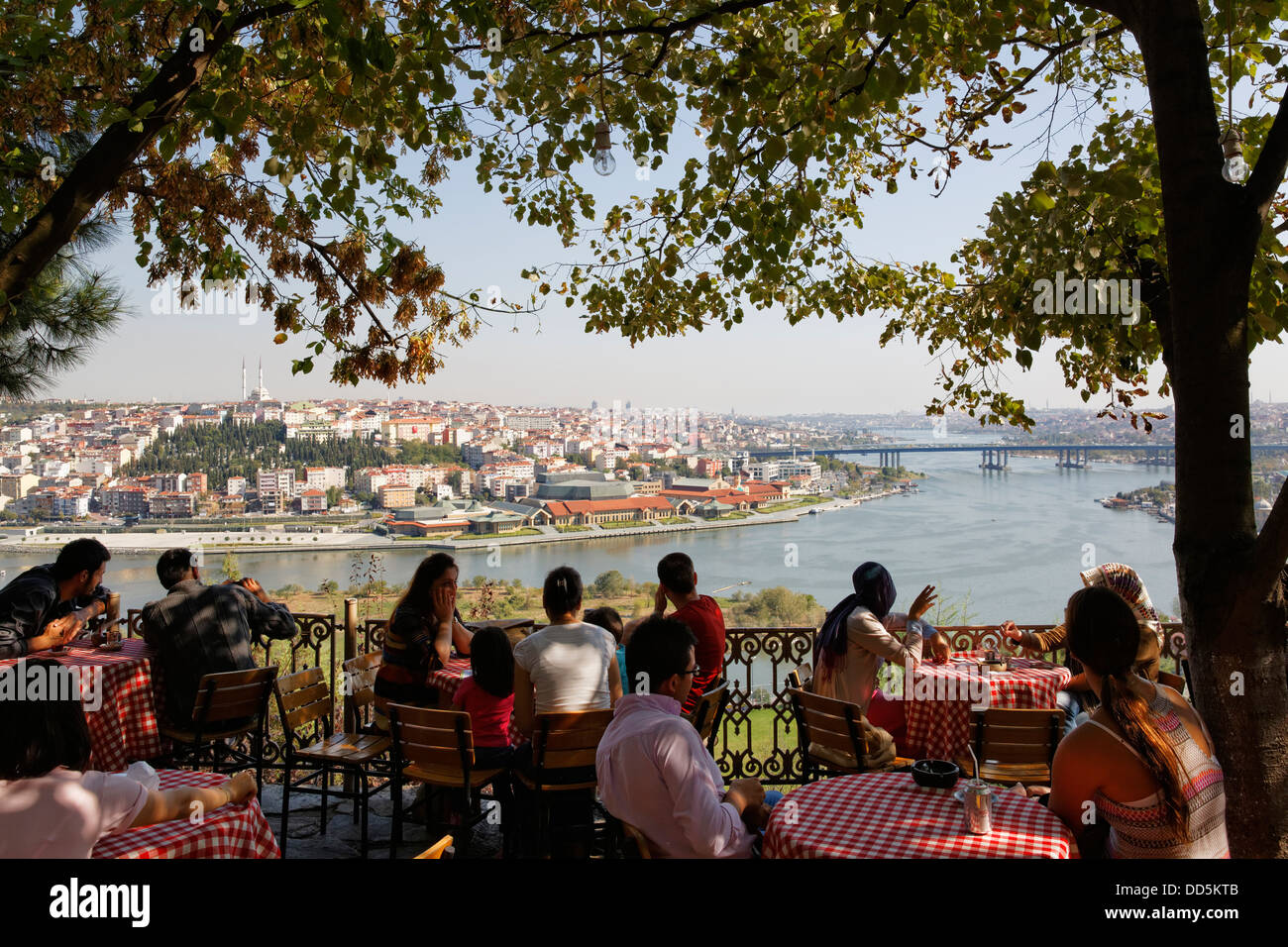 Turkey, Istanbul, People sitting at Pierre Loti Hill Cafe Stock Photo ...