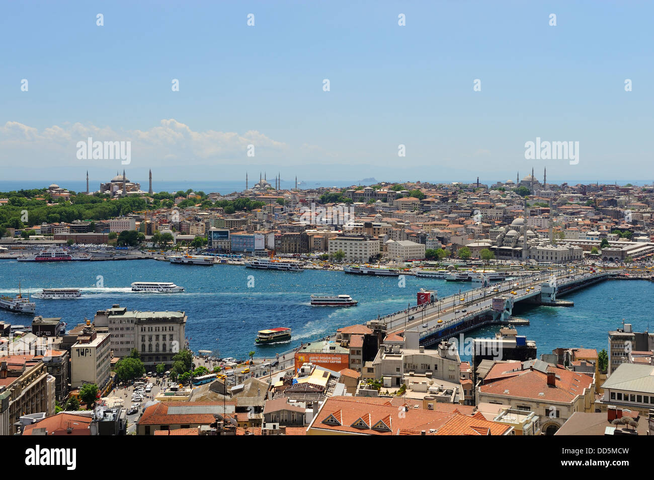 View of Golden Horn and city skyline from Galata Tower, Istanbul ...