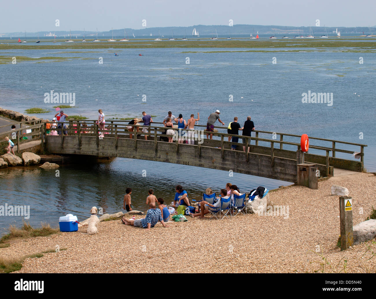 Sturt Pond Wooden Bridge on Hurst Spit Milford on Sea, Dorset, UK 2013 ...