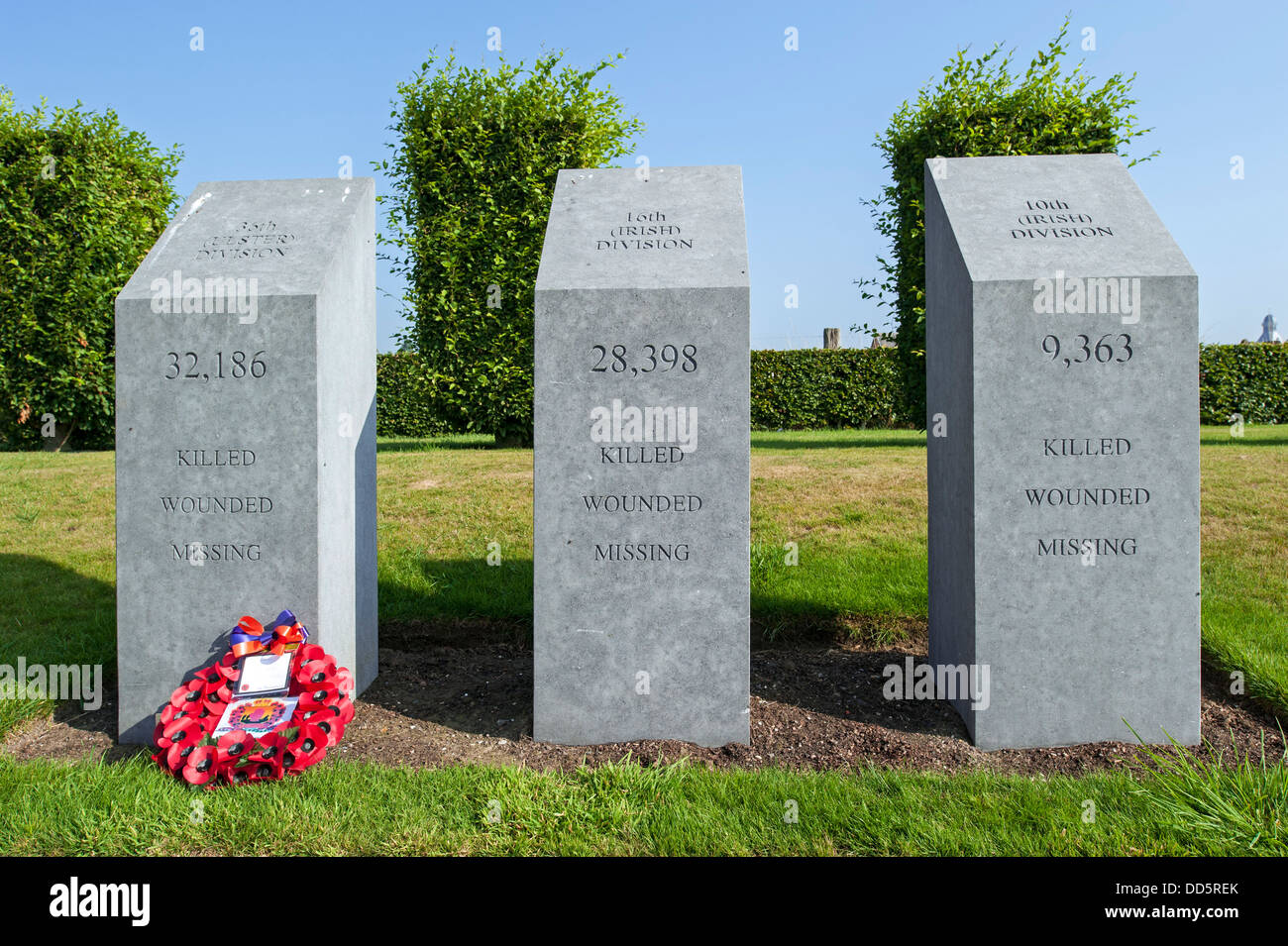 Pillars showing casualties numbers at Irish Peace Park, First World War ...