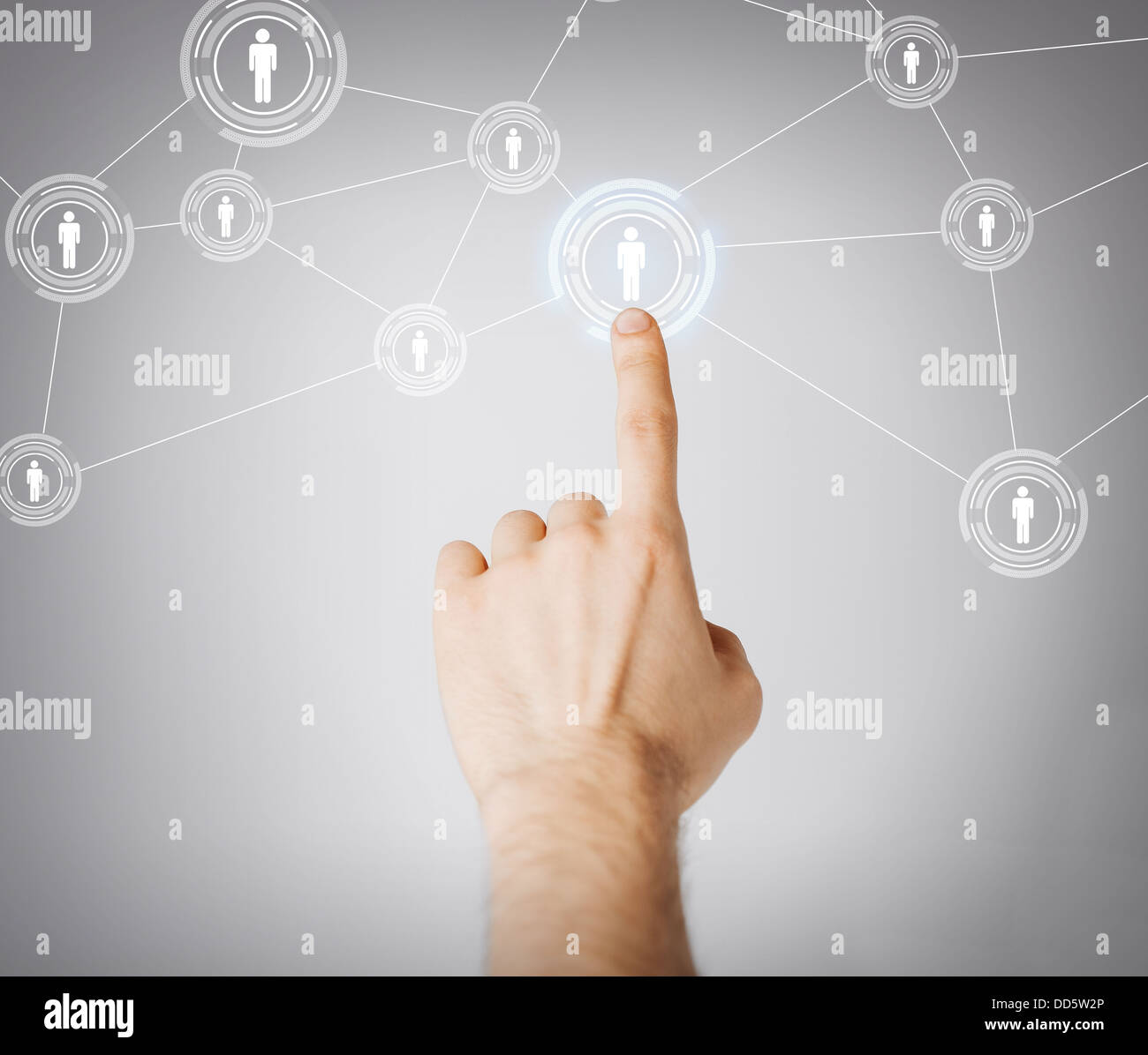 man hand pressing button with contact Stock Photo - Alamy