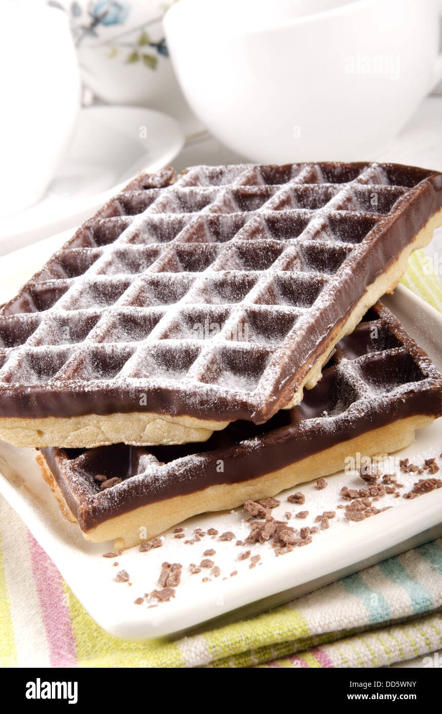 home made chocolate waffle with powdered sugar Stock Photo - Alamy