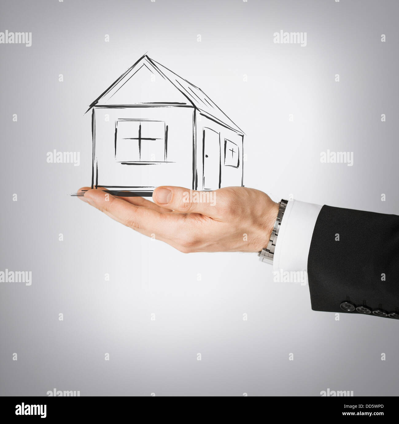 house on virtual screen in man hand Stock Photo - Alamy