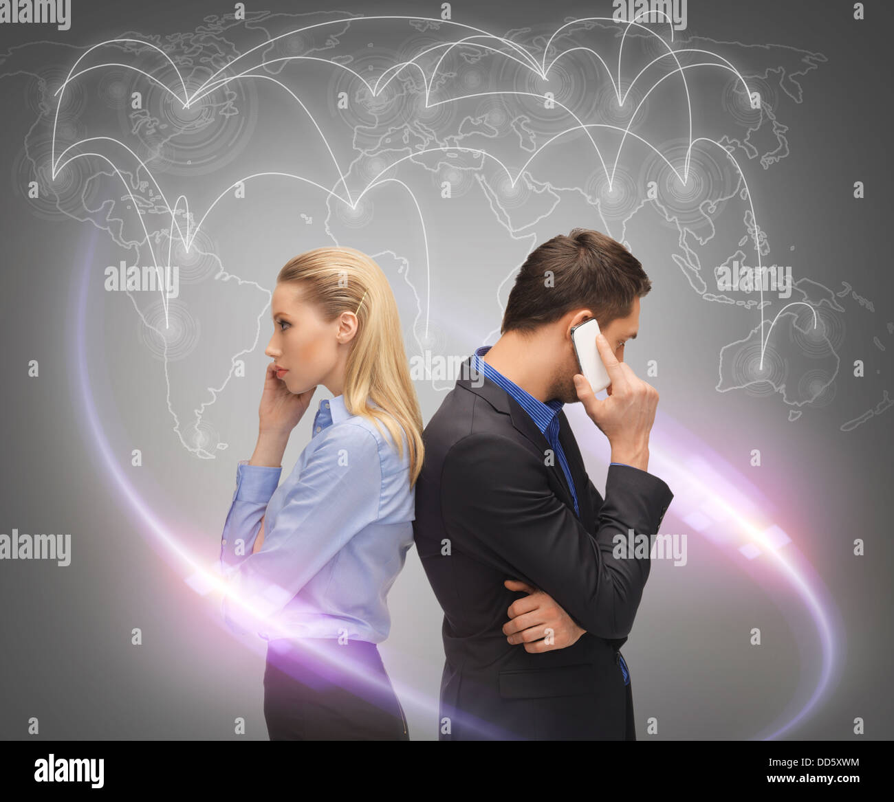 man and woman calling with smartphones Stock Photo - Alamy
