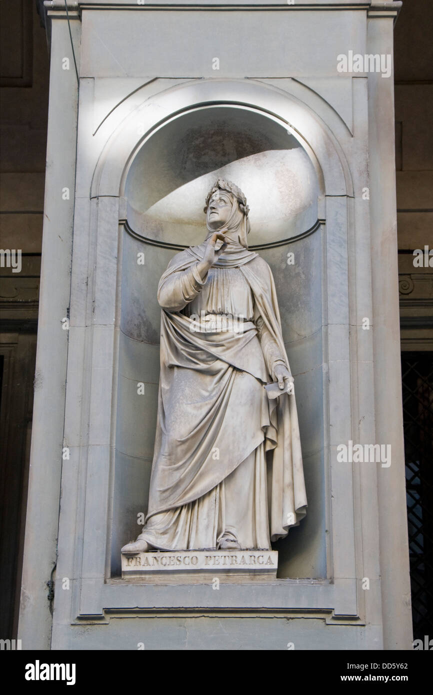 Italy, Tuscany, Florence, Uffizi gallery, Francesco Petrarca statue ...