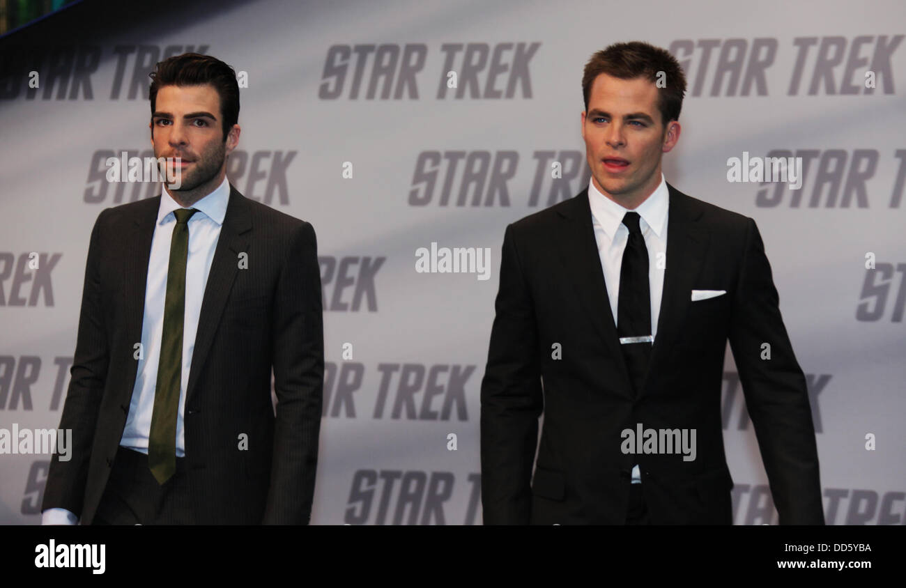 Chris Pine (Kirk) and Zachary Quinto (Spock) (l-r) at the premiere of "Star Trek" in Berlin on ...