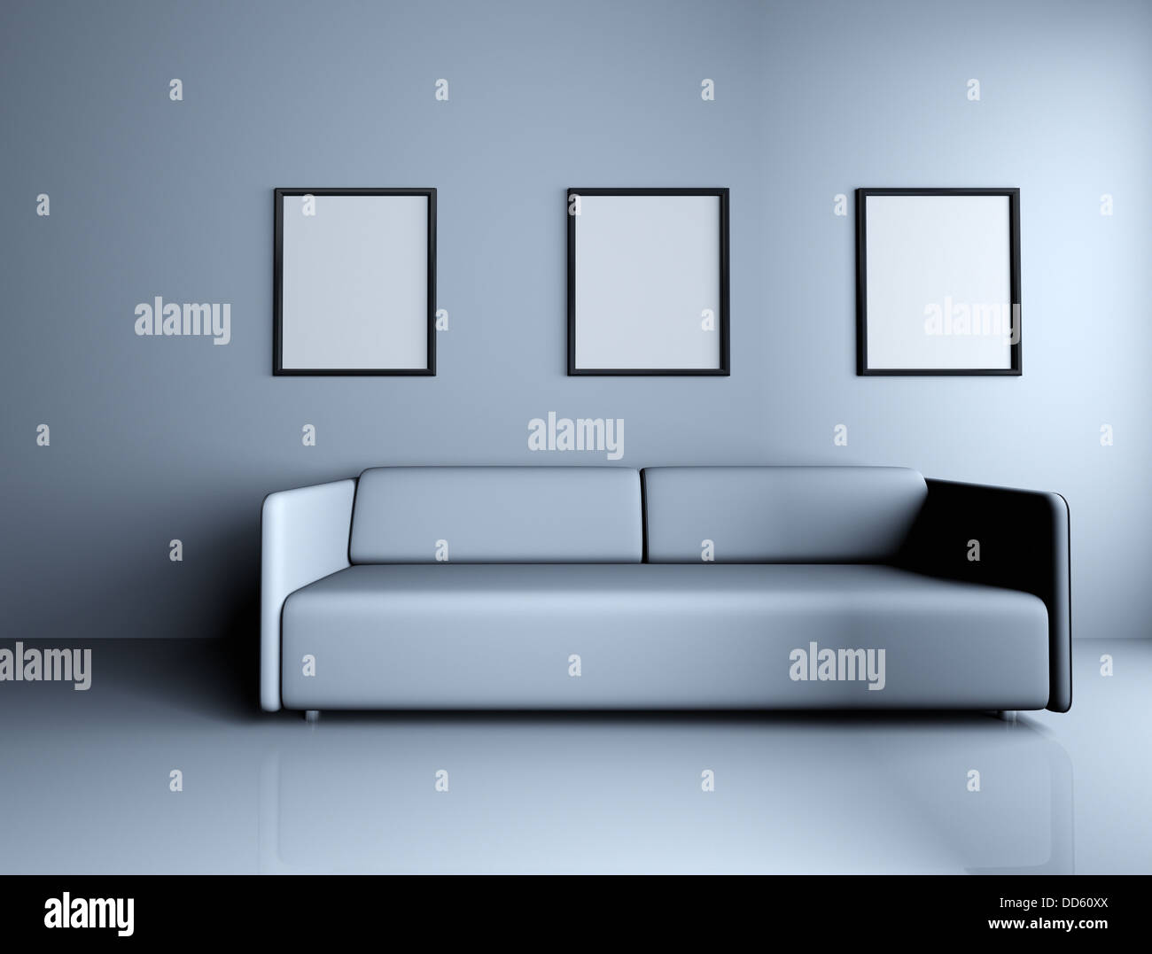 Couch and three empty picture frames Stock Photo - Alamy
