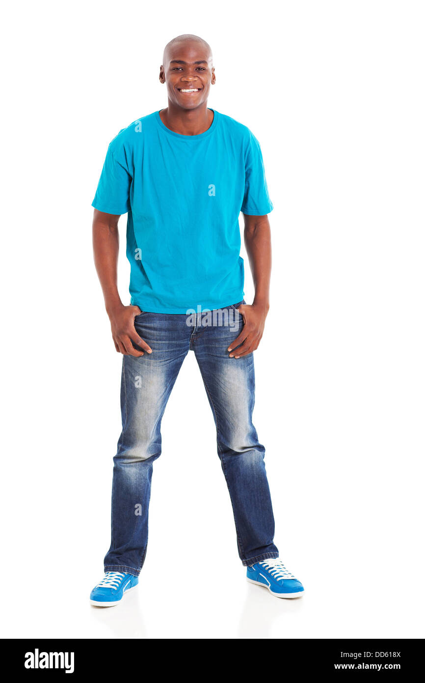 cheerful African American man standing over white background Stock ...
