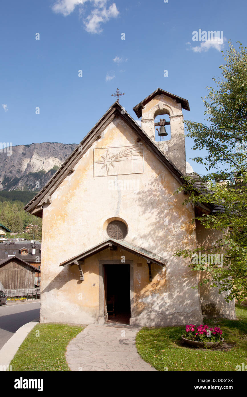 small old catholic church in cortina d'ampezzo in the italian dolomites ...