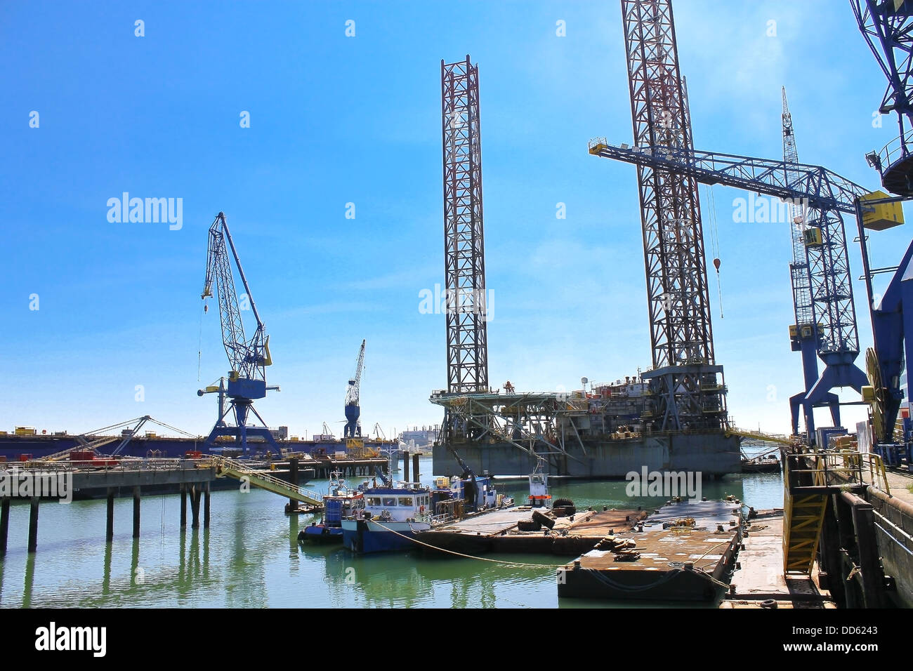 Offshore drilling platform in repair in shipyard Stock Photo - Alamy