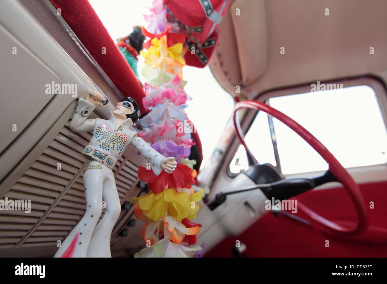 Interior classic Ford Consul, with kitsch Elvis figures, Suffolk, UK ...