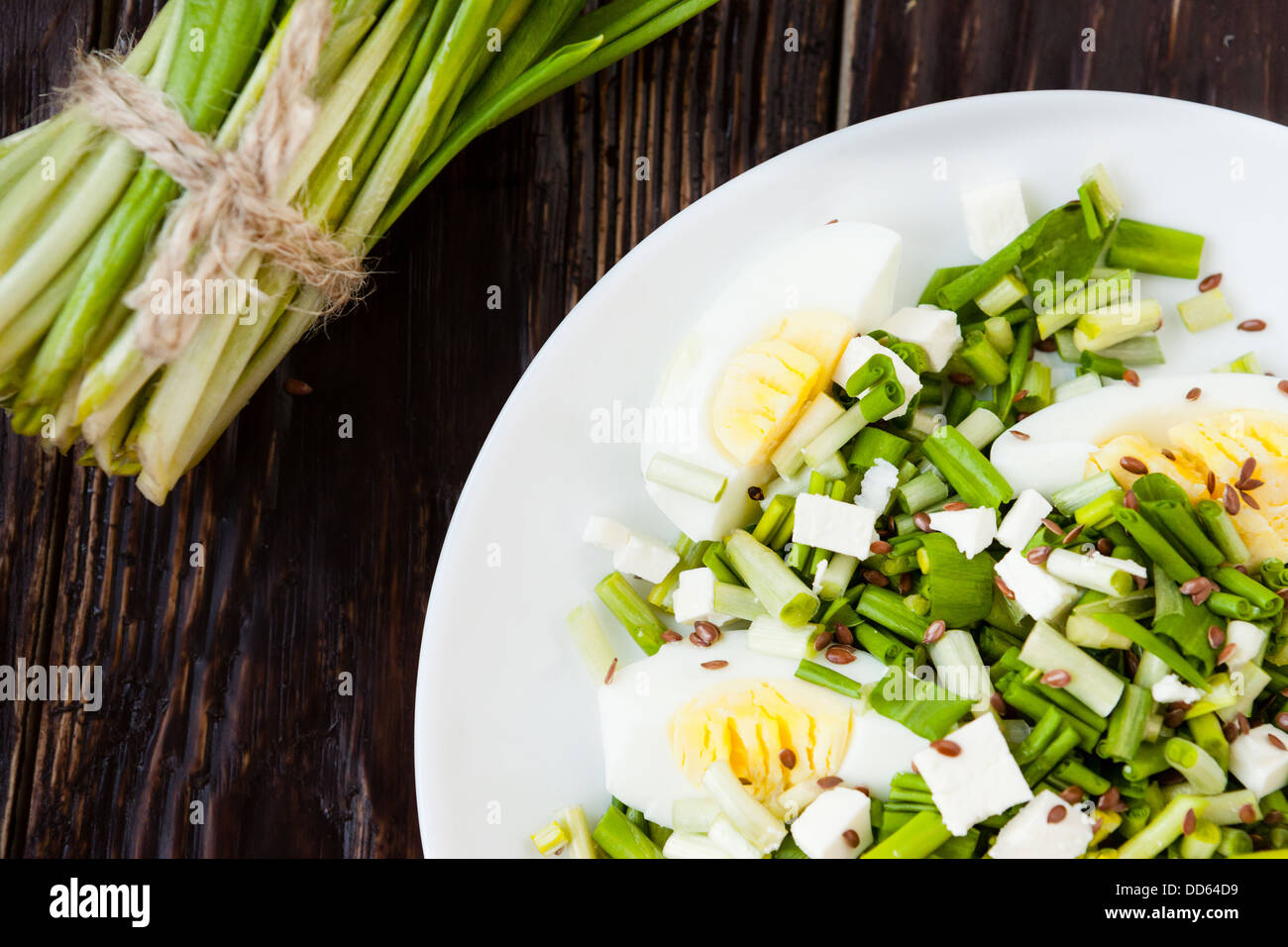 salad with egg and wild garlic, Ramson, food close up Stock Photo - Alamy