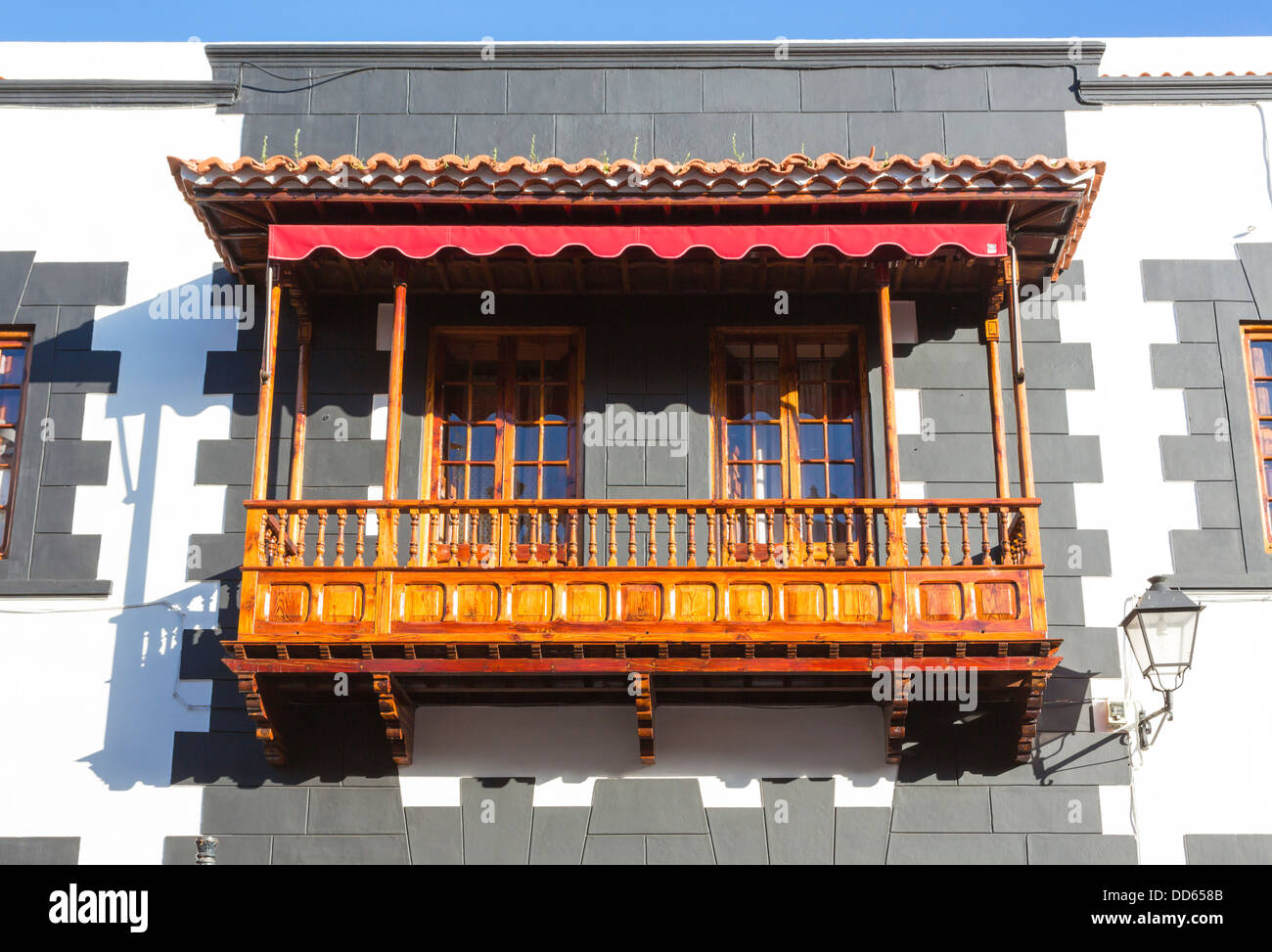 Spain, Canary Island, Manor houses with wooden balconies Stock Photo ...