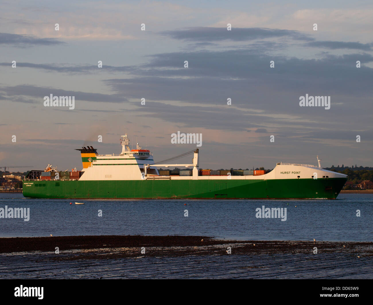 Hurst Point container ship leaving Southampton, Hampshire, UK 2013 ...
