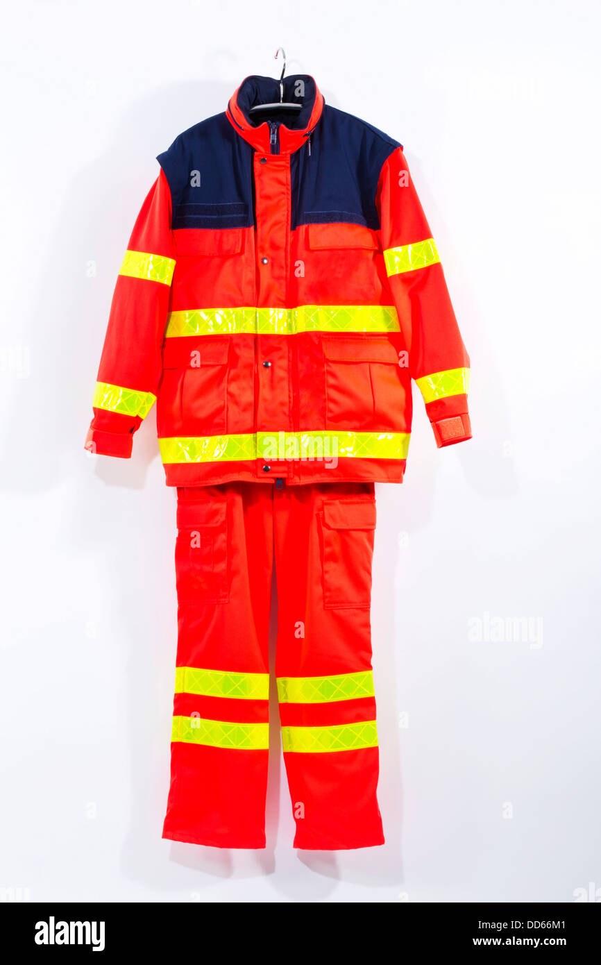 Rescue service uniform hanging against white background Stock Photo - Alamy
