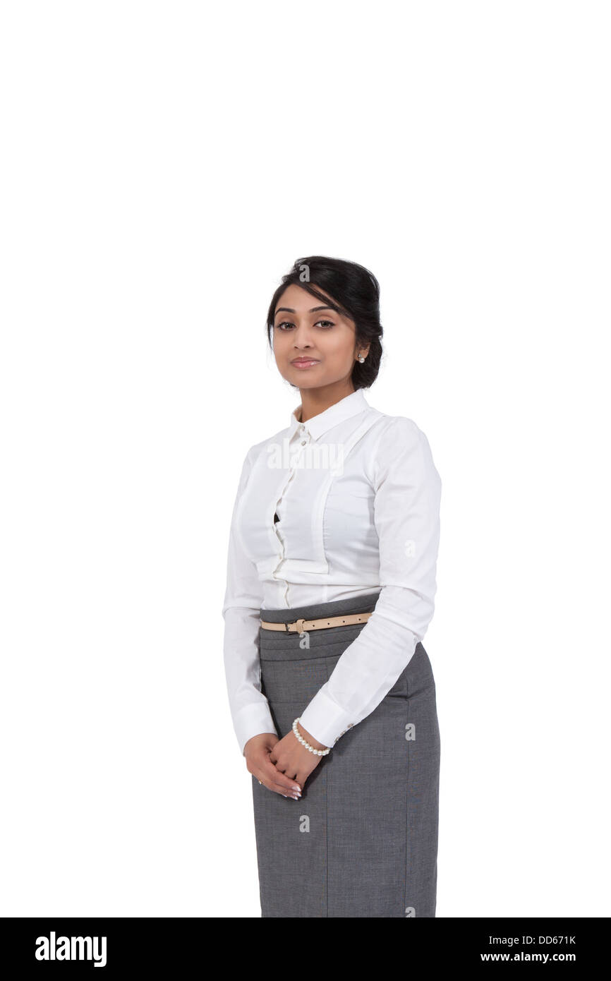 Female office worker standing Stock Photo - Alamy