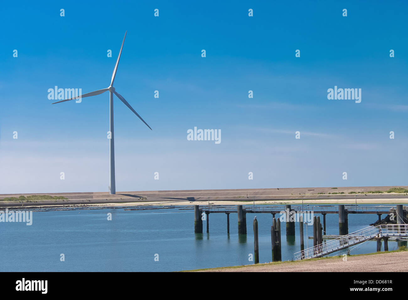 Dutch landscape. Wind turbines on the lake Stock Photo - Alamy