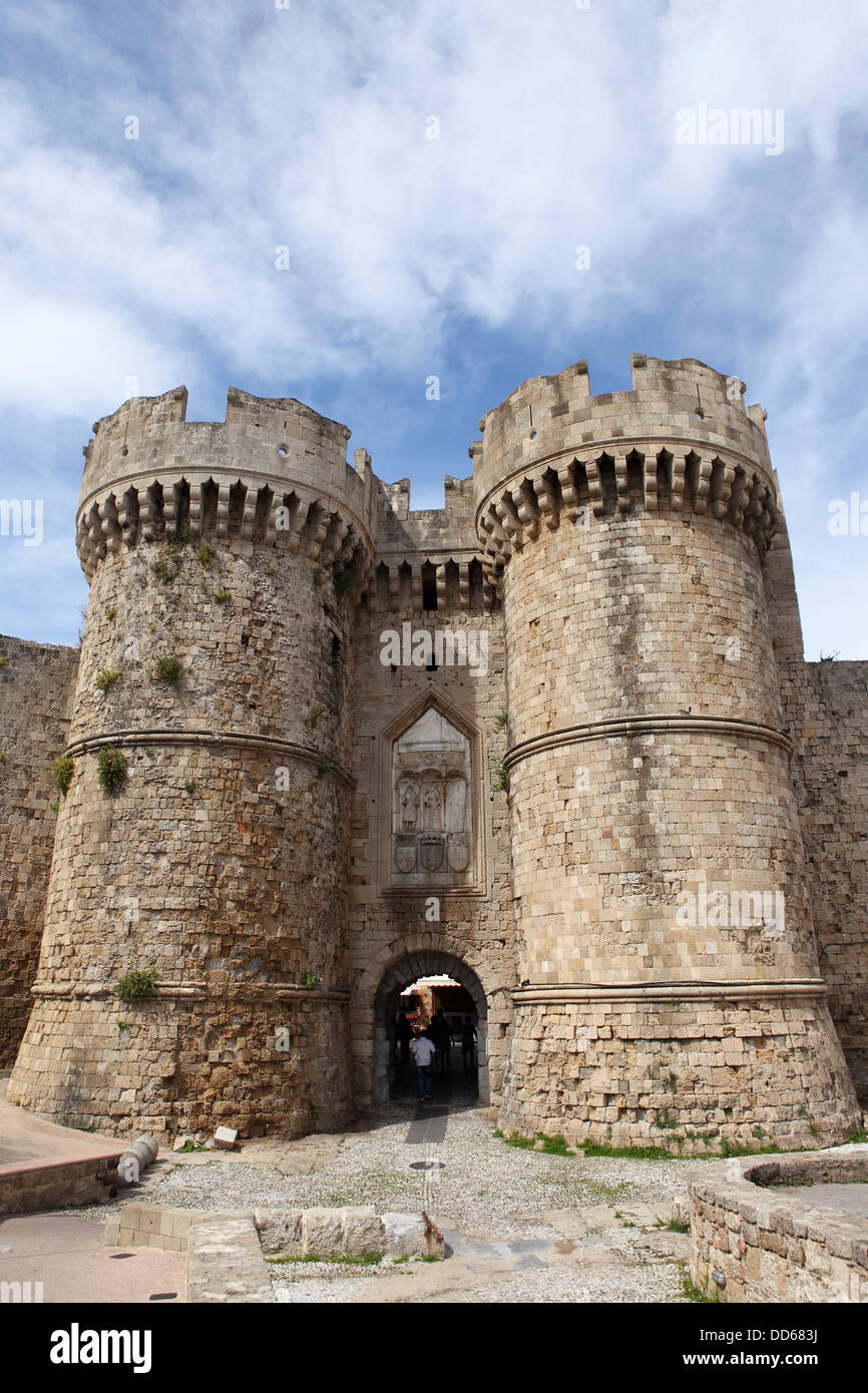 The Marine Gate on the city walls of Rhodes City, Rhodes, Greece. The ...
