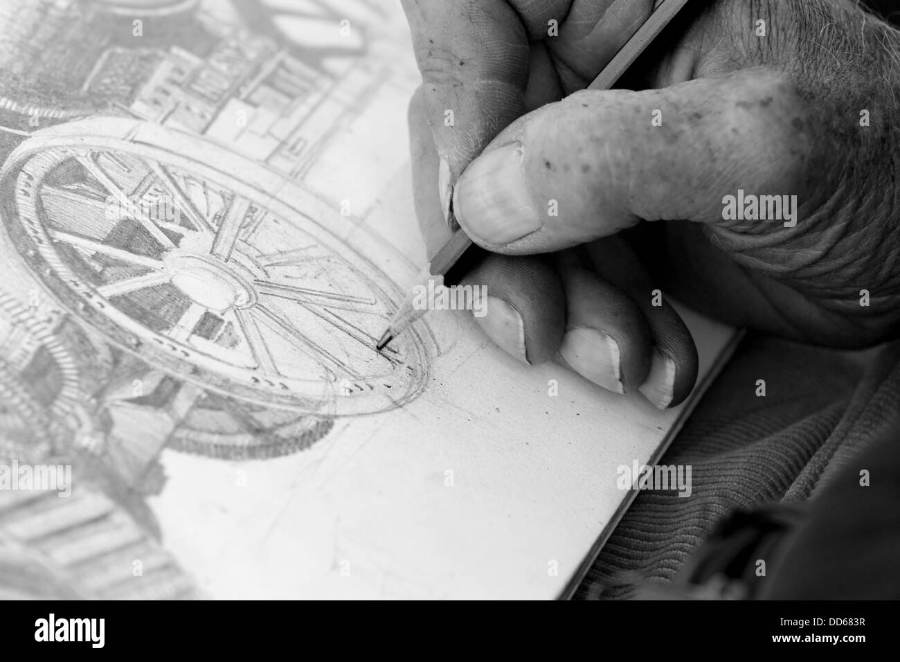 Artist sketching a steam engine Stock Photo - Alamy