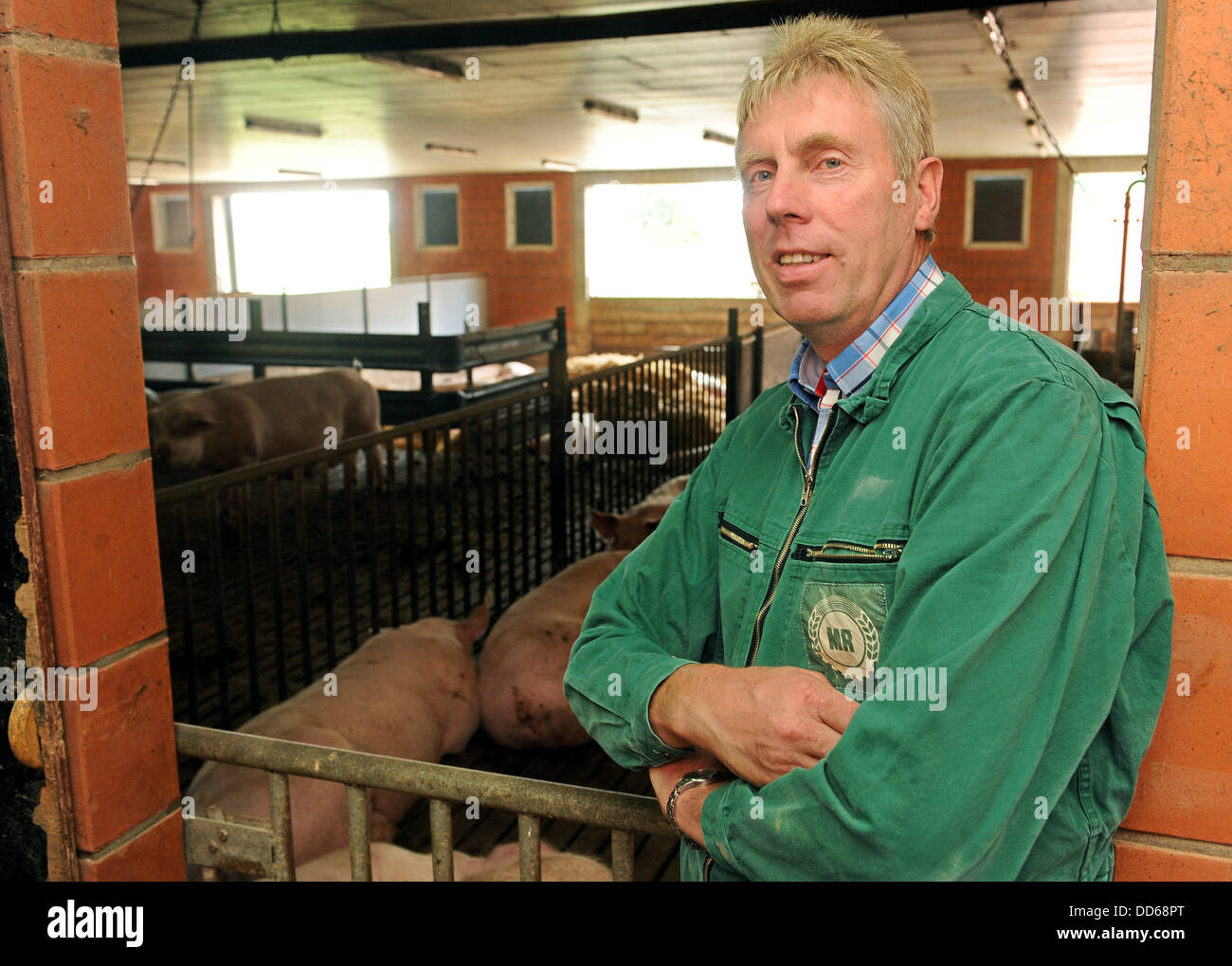 Farmer Juergen Seegers stands in the sow stable on his pig farm in ...