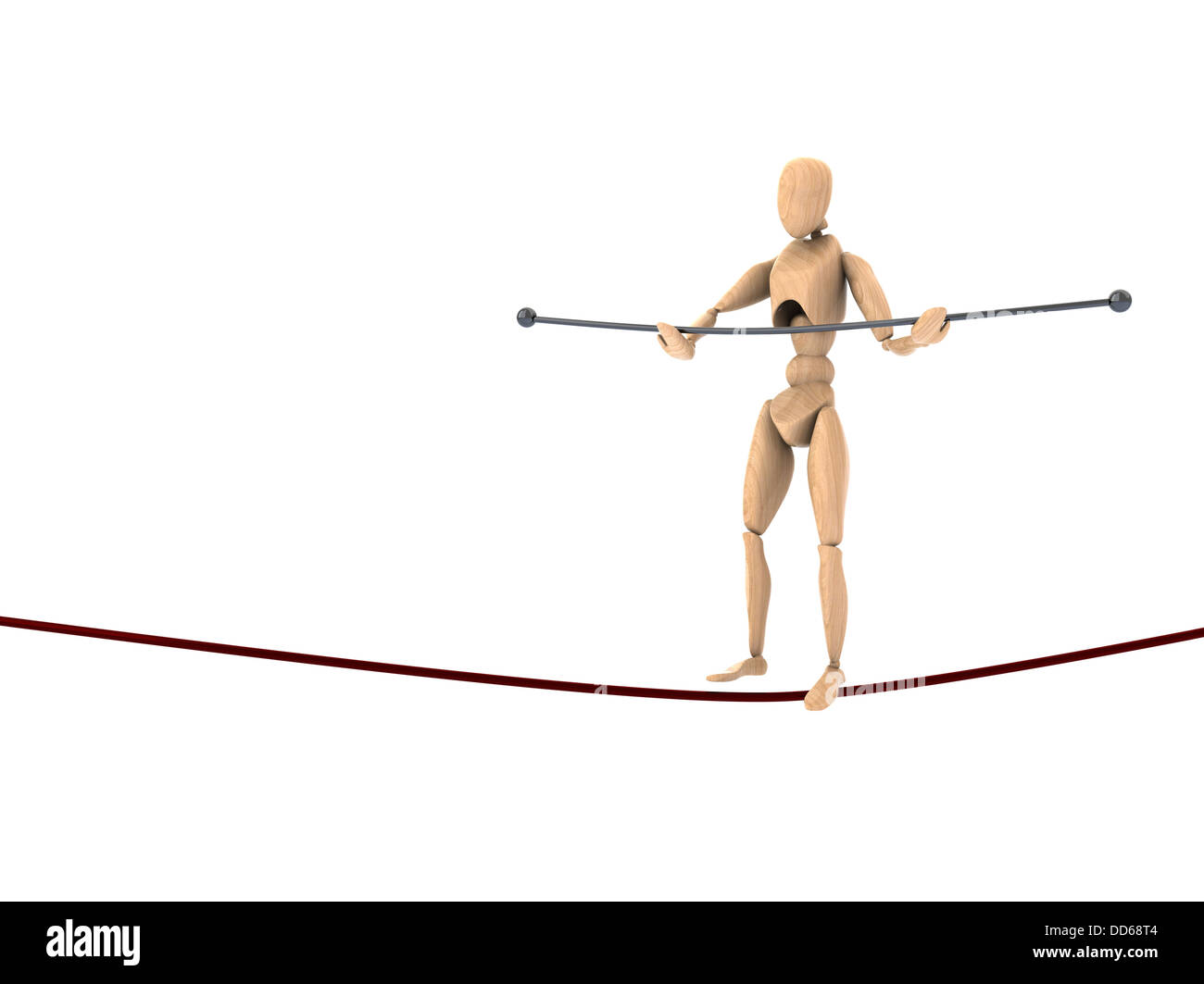 wooden dummy acrobat balancing on the rope, 3d illustration Stock Photo ...