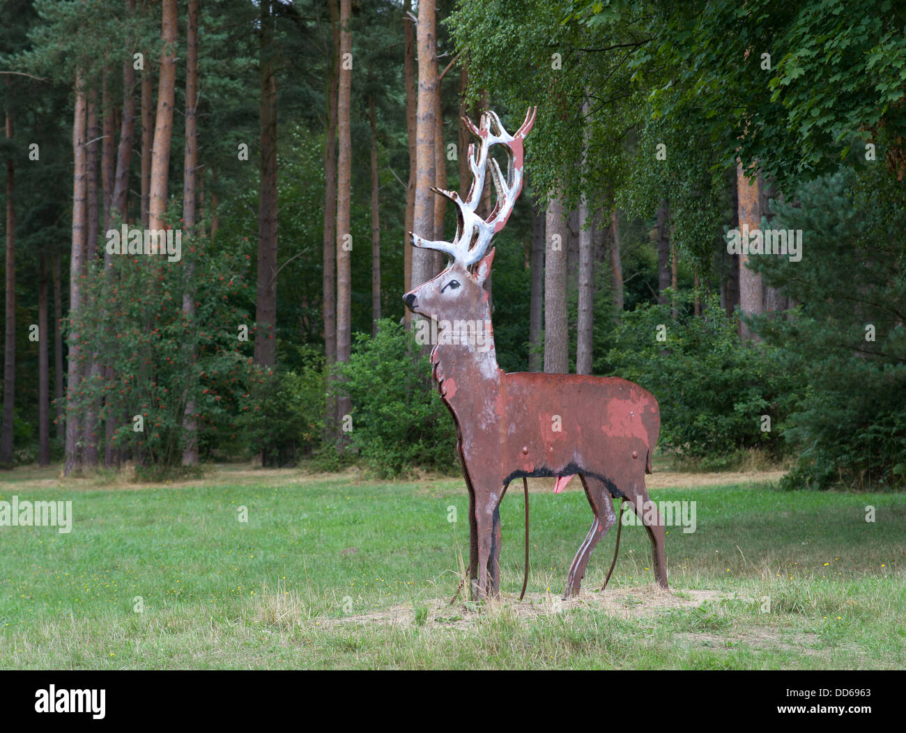 painted steel figure of a Stag by the Lynford Stag picnic site in ...