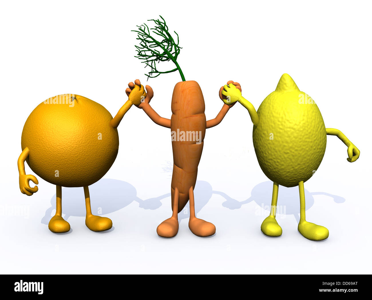 orange, carrot and lemon with arms and legs, multivitamin ace fruits ...