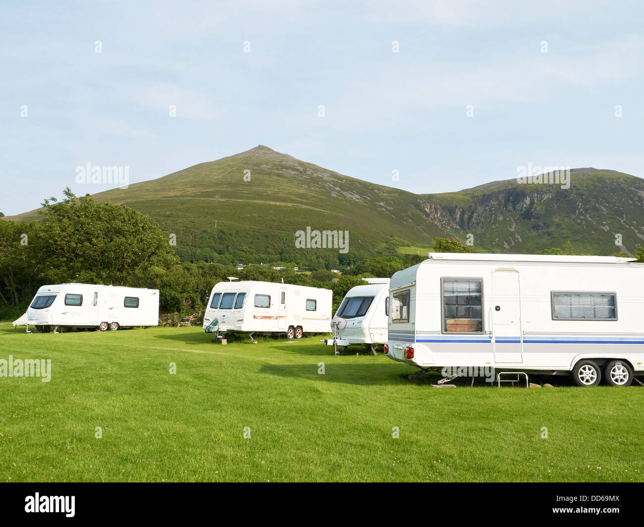Caravans at Aberafon campsite with Gyrn Goch in North Wales UK Stock ...